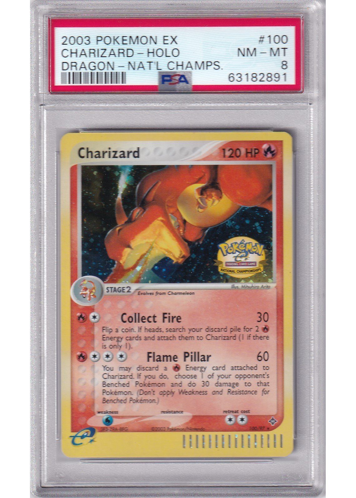 Charizard - National Championship Stamp - 100/97 - PSA 8 - Pokecards.dk